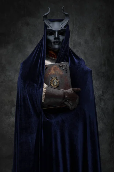 Portrait Prayer Esoteric Cult Dressed Dark Robe Horned Mask — Stock ...