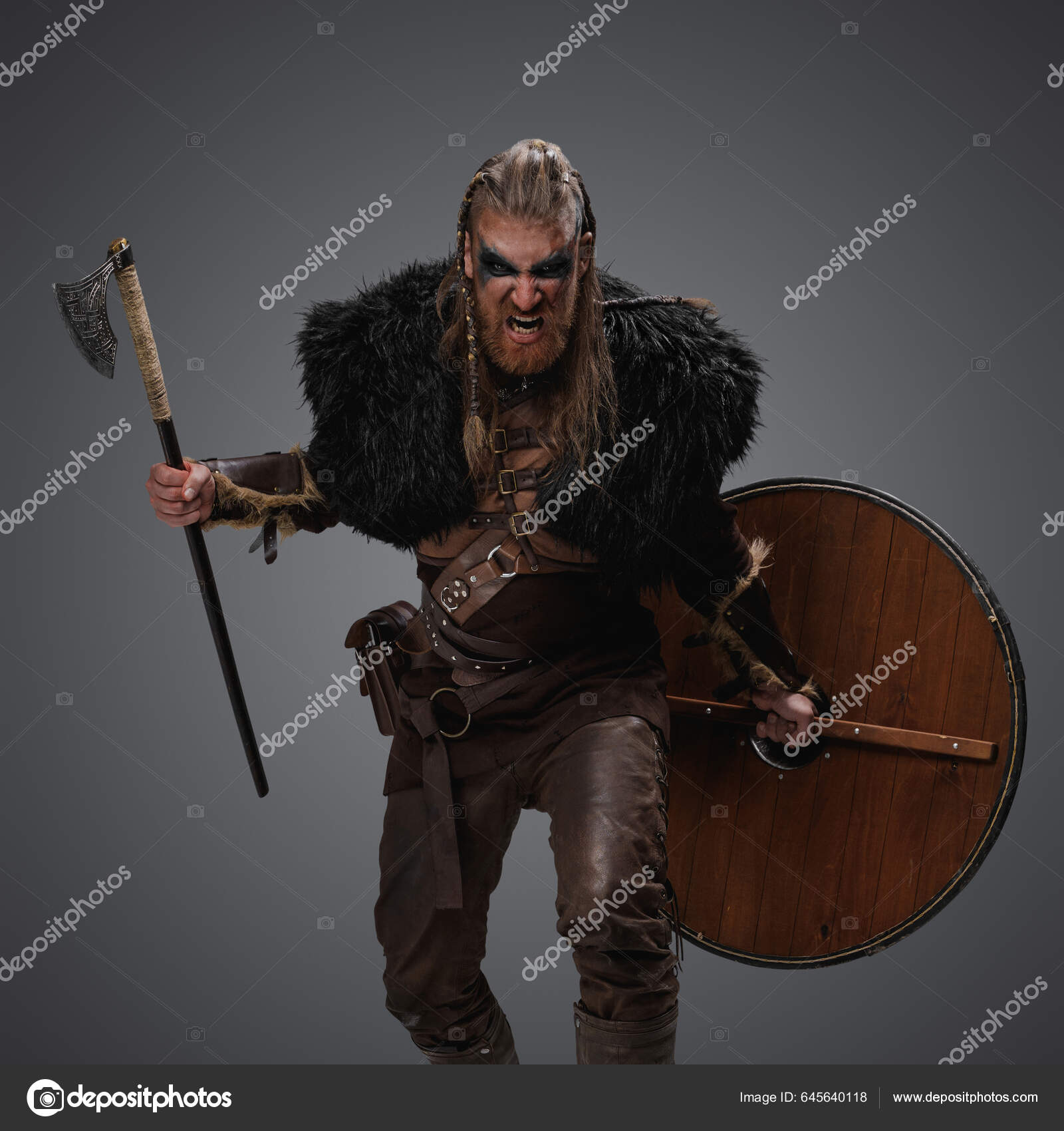 Shot Attacking Ancient Barbarian North Shield Hatchet — Stock Photo ...