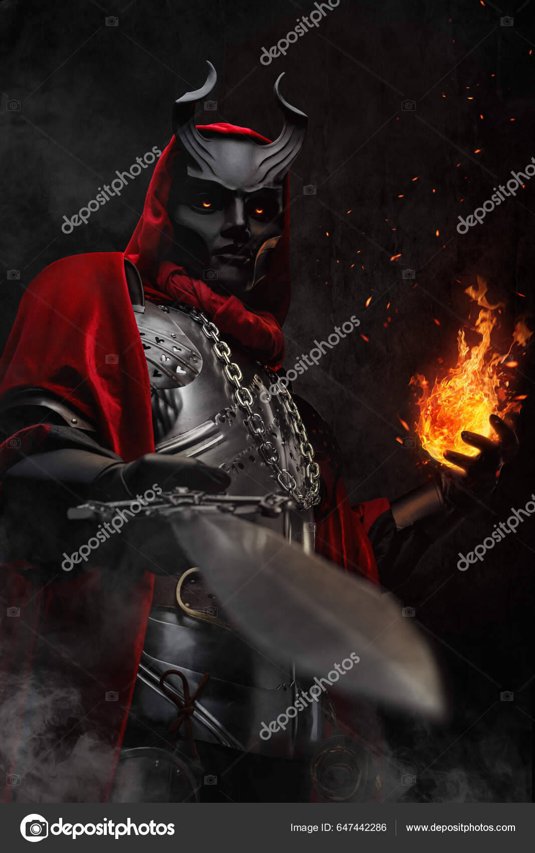 Art Esoteric Wizard Dressed Silver Cuirass Red Robe Casting Fireball ...