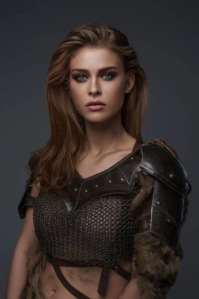 Stunning Viking Model Chainmail Armor Fur Holding Axe Helmet Posing ...