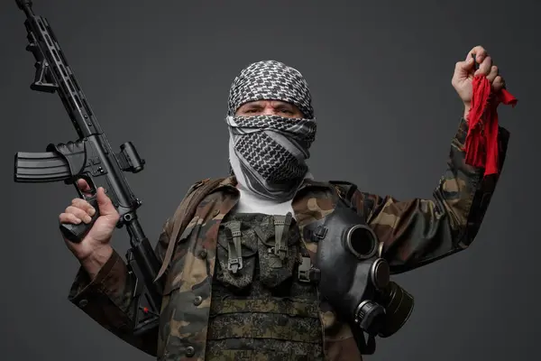 Militant Middle East Dressed White Keffiyeh Camouflaged Field Attire ...