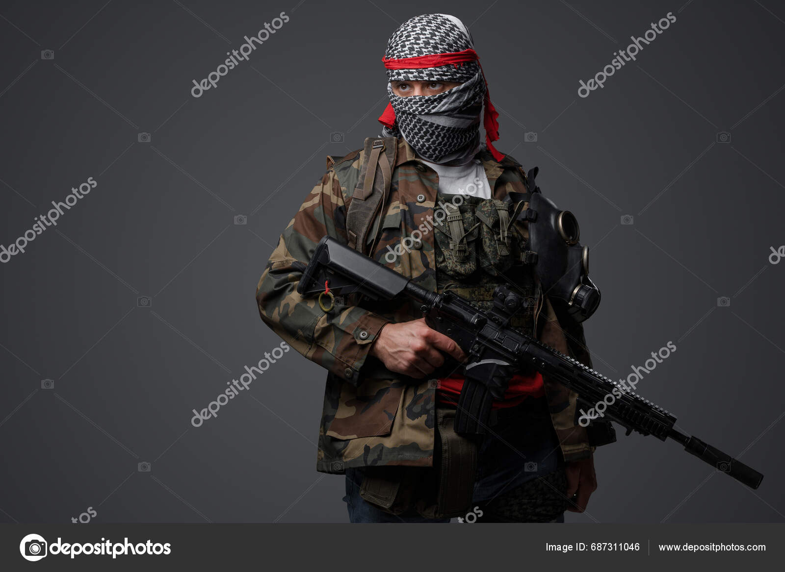 Militant Middle East Dressed White Keffiyeh Camouflaged Field Attire ...
