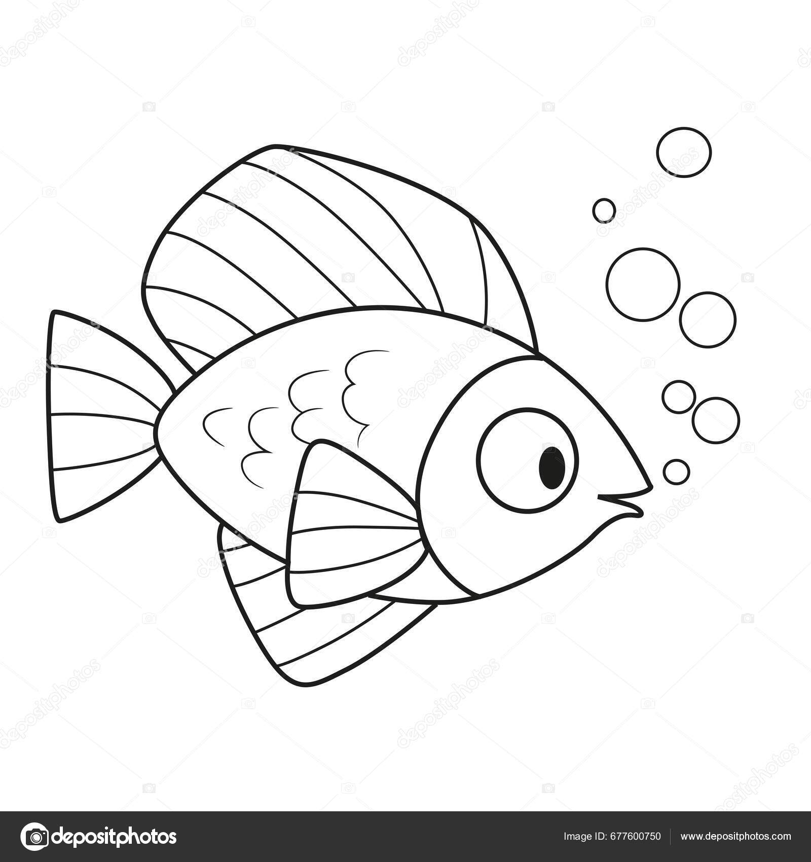 Lindo Cartón Peces Mar Con Delineado Para Colorear Página Aislada ... Lindo Cartón Peces Mar Con Delineado Para Colorear Página Aislada ...