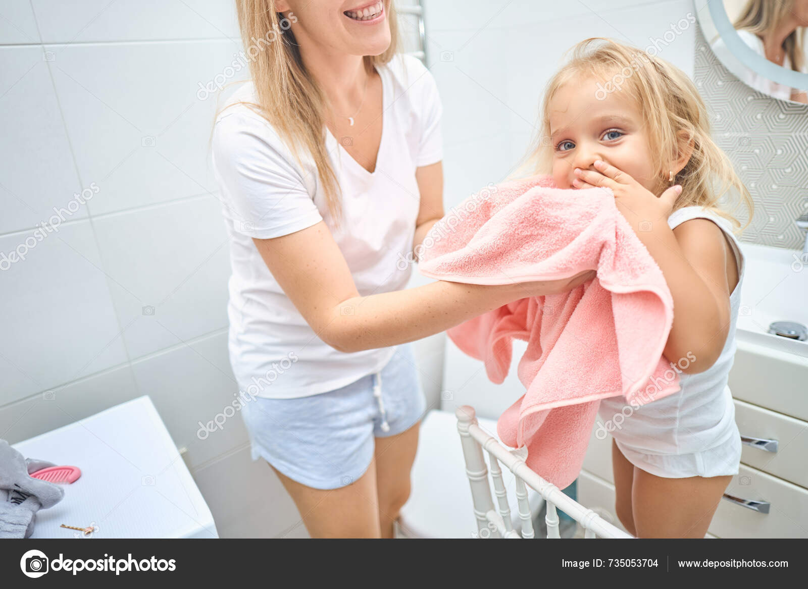 Shower Hygiene Clean Child Bonding Caring Loving Kind Mother Single ...