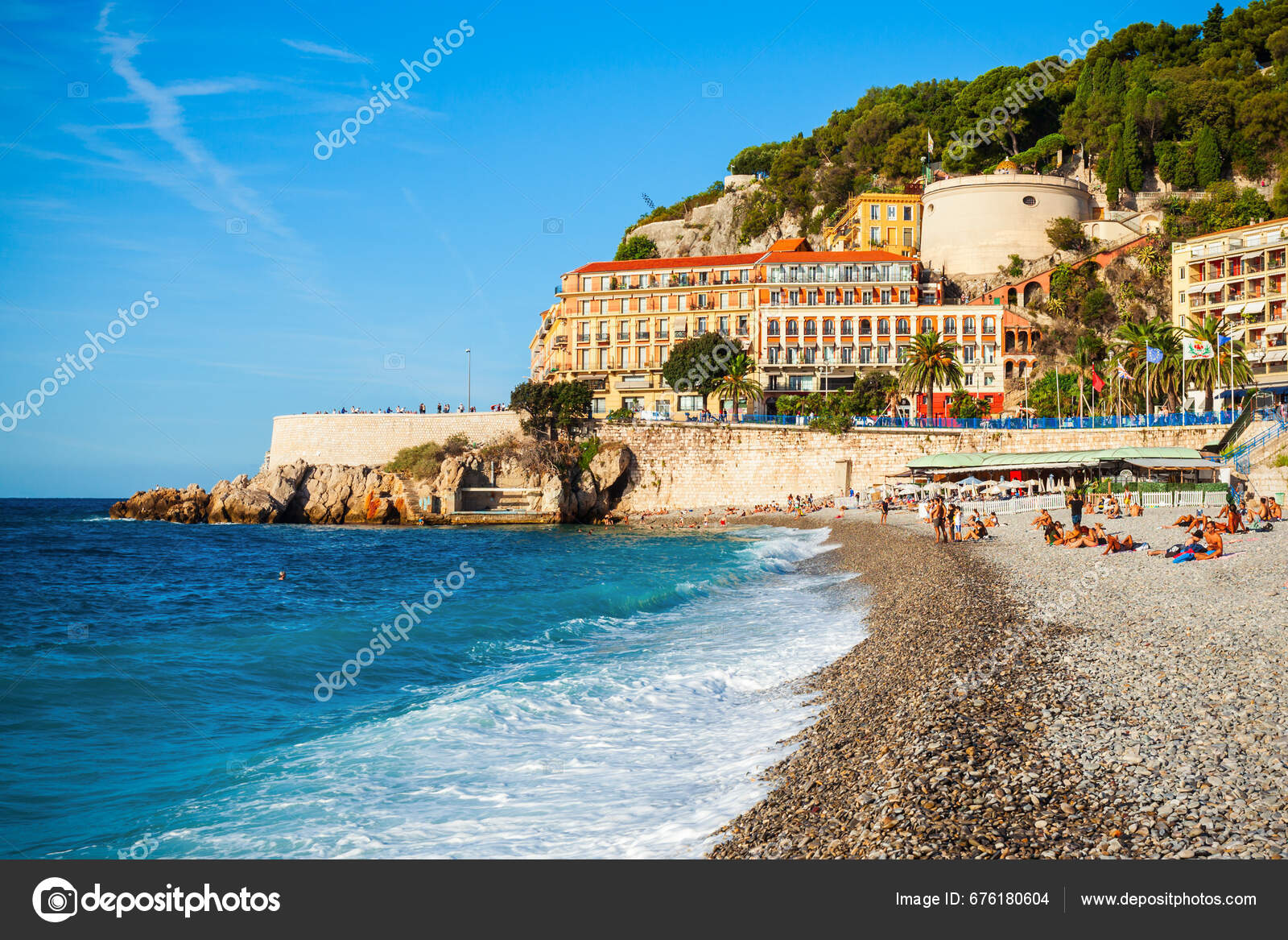 Nice France September 2018 Plage Blue Beach Main Beach Nice — Stock ...