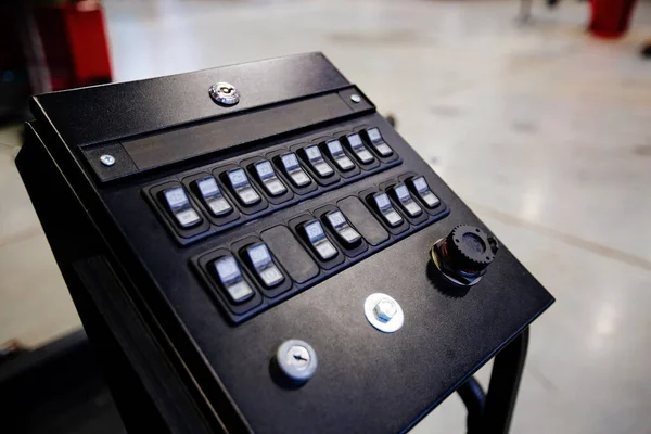 Control panel with buttons of industrial machinery, close up. - Stock ...