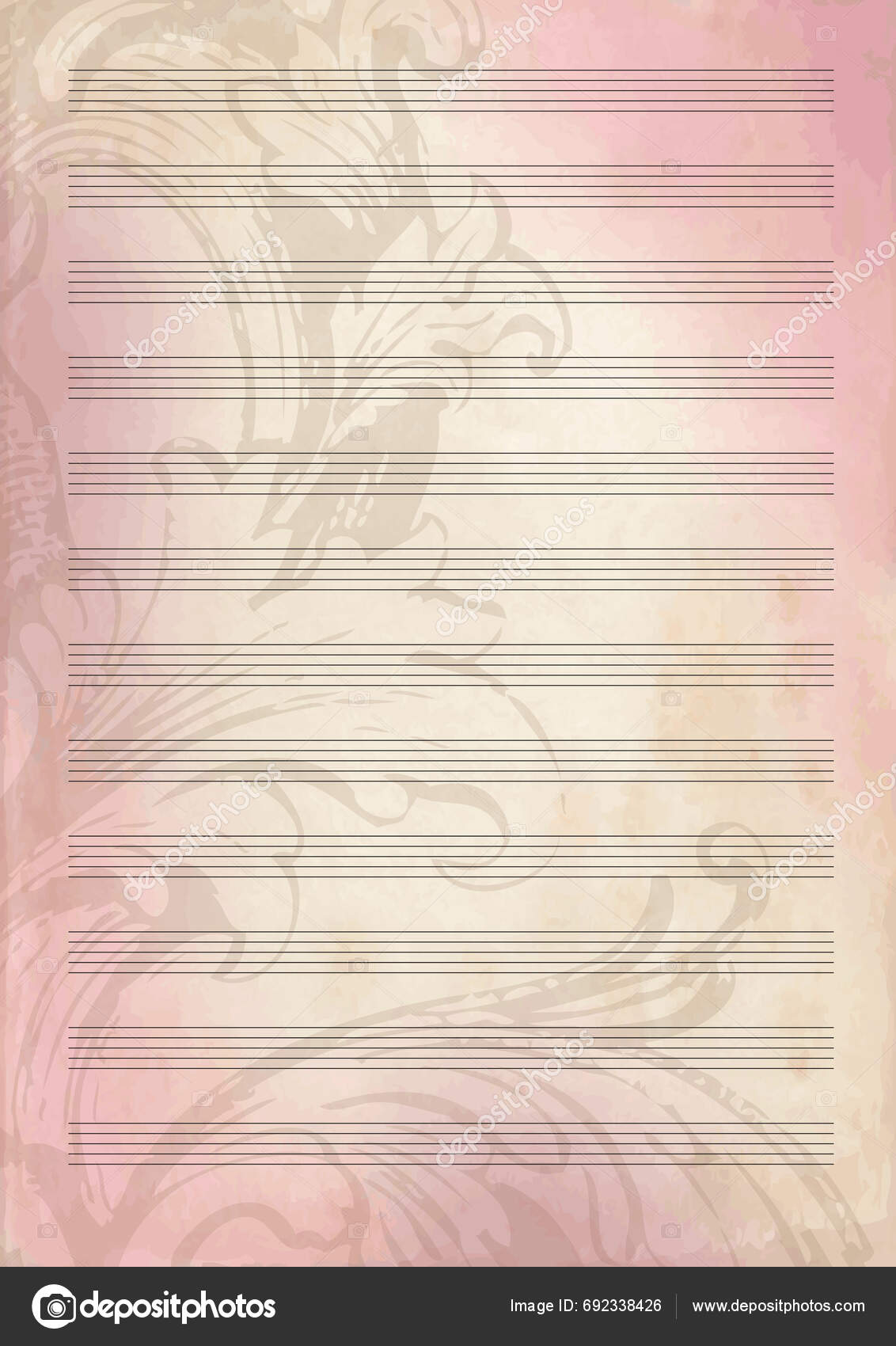 Melody Note Template Historical Floral Background Stock Vector by ...
