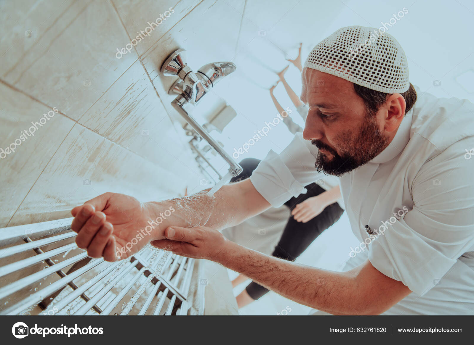 Muslim Performing Ablution Ritual Religious Cleansing Muslims ...