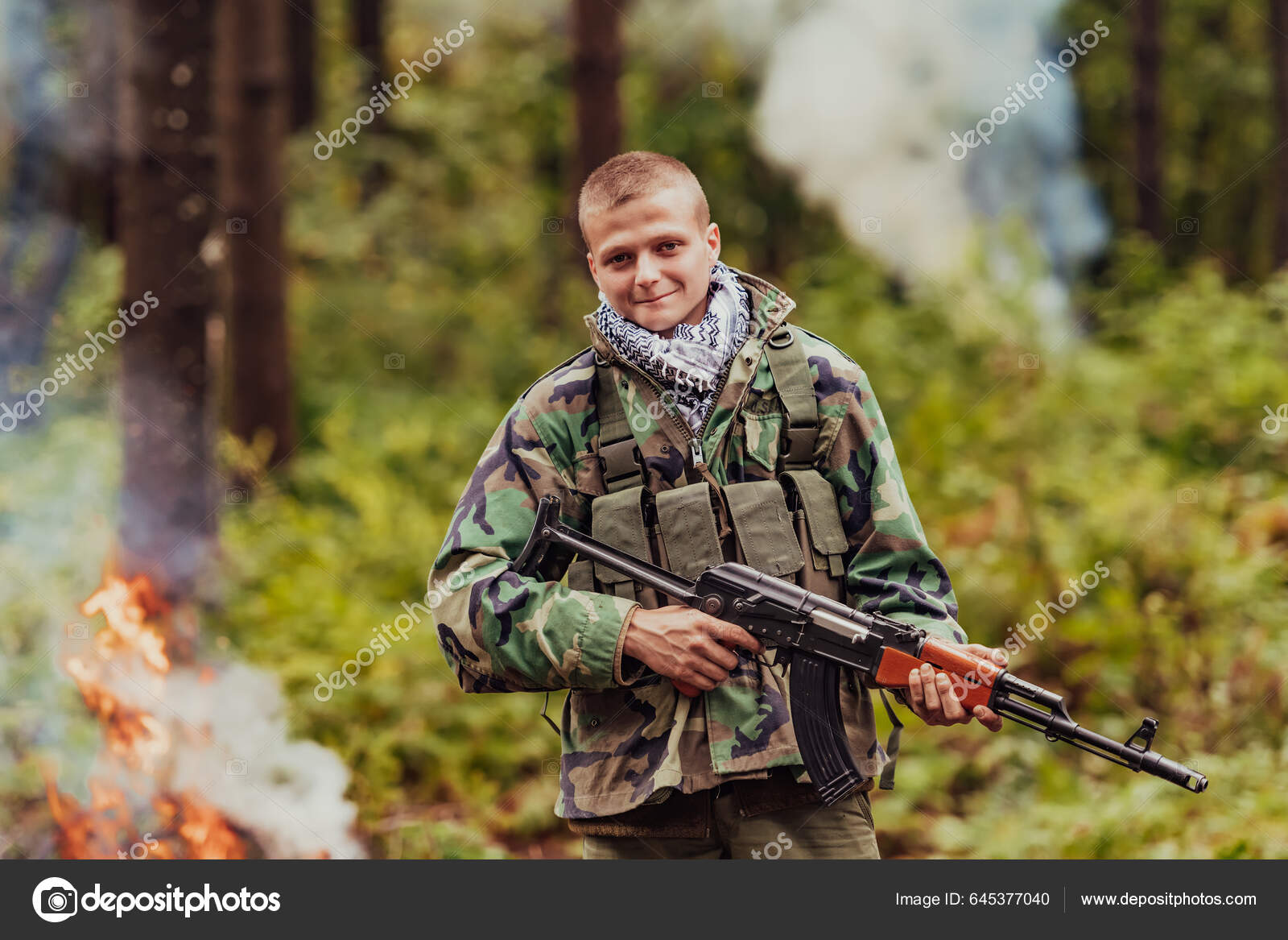 Angry Terrorist Militant Guerrilla Soldier Warrior Forest Stock Photo ...