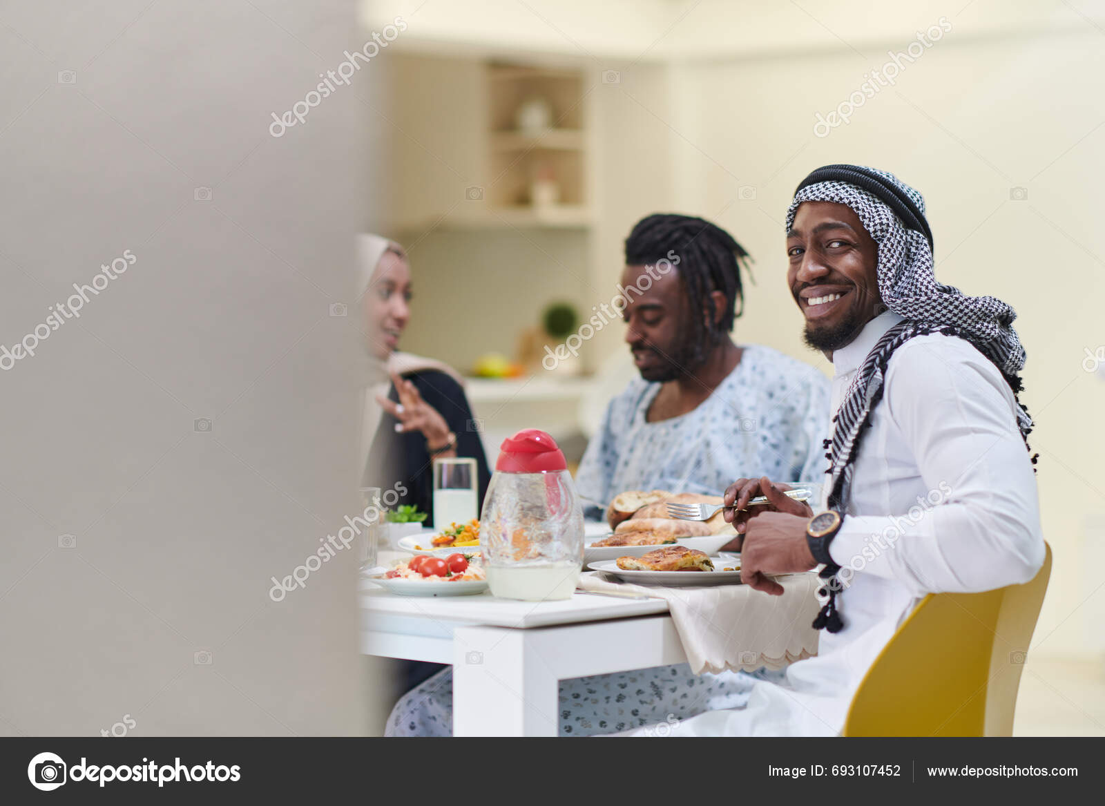 Traditional Diverse Muslim Family Comes Together Share Delicious Iftar ...