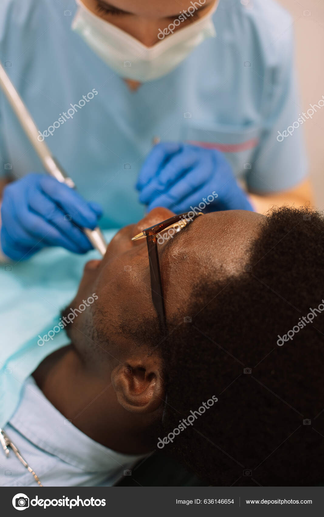 Portrait Black Male Patient Getting Teeth Treatment Dentist Modern ...