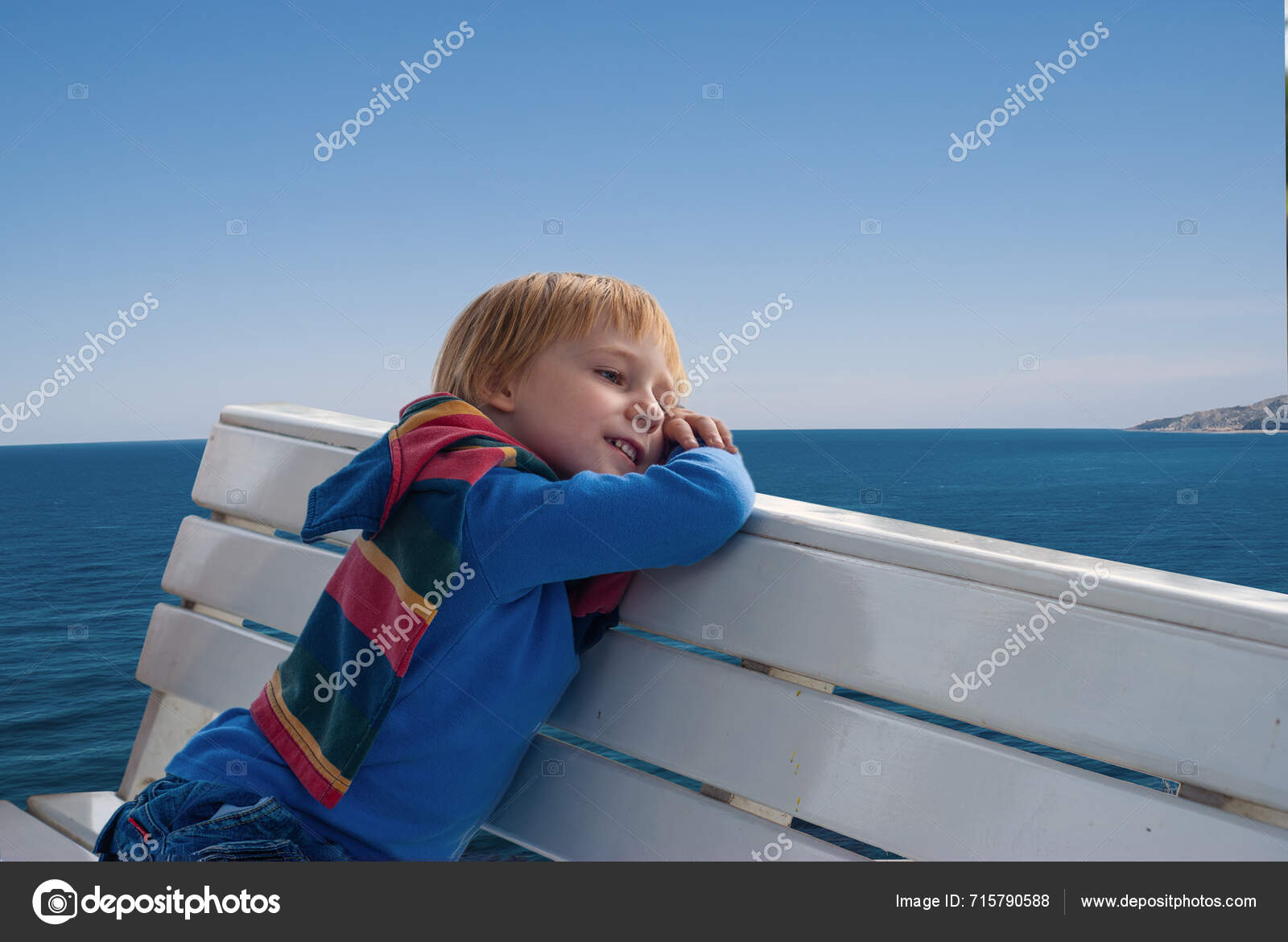 Portrait Happy Little Boy Bench — Stock Photo © anpet2000 #715790588