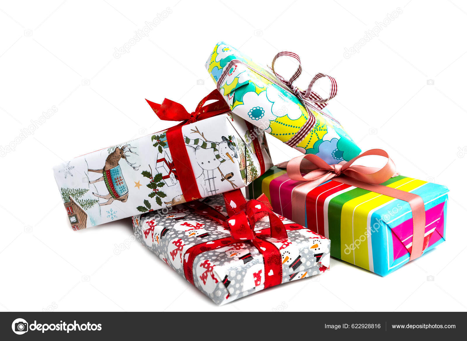 Colorful Christmas Gift Boxes Isolated White Background Stock Photo by ...