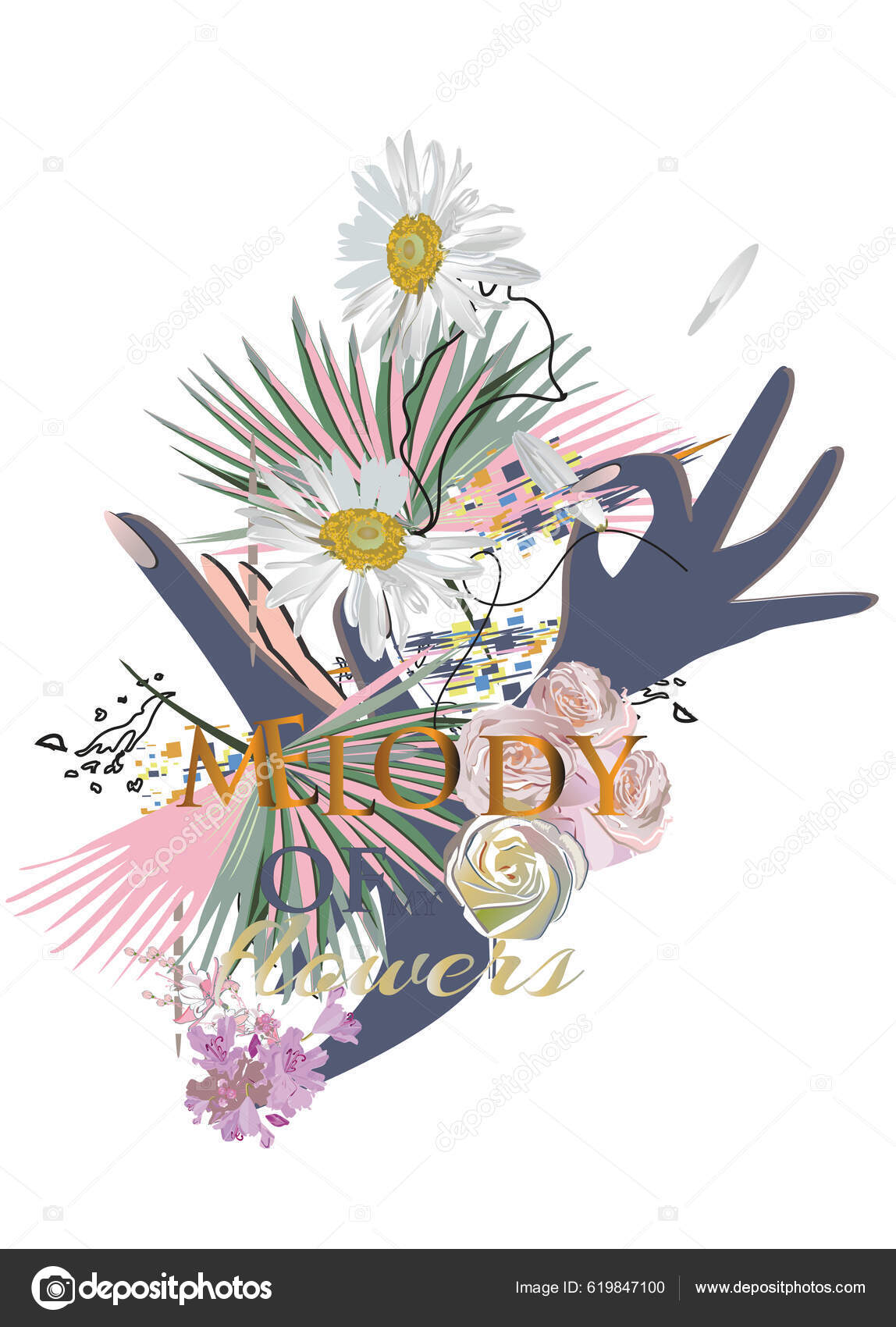 Design Tropical Melody Slogan Background Palm Leaves Flowers ...