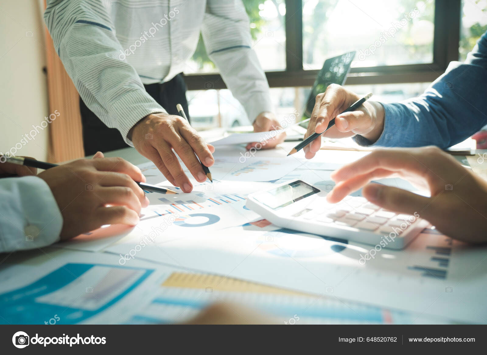 Close Businessmen Working Together Workplace Discussing Strategies ...