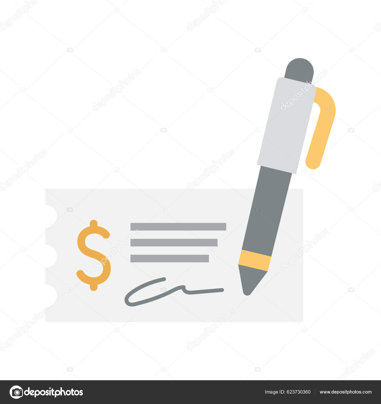 Cheque Icon Bank Check Signature Pen Vector Illustration Stock Vector ...