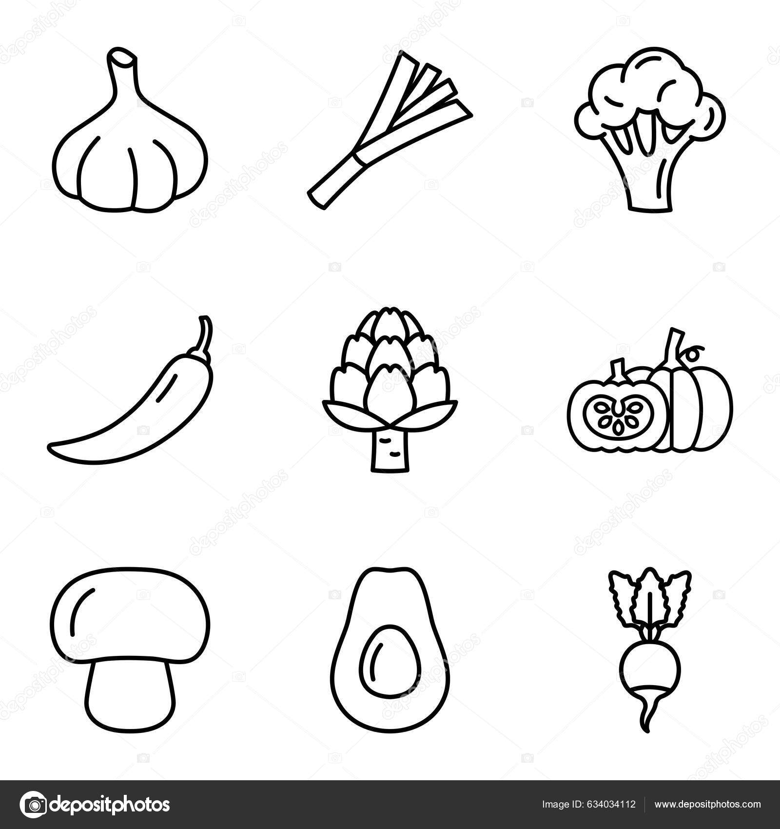 Set Veggies Icon Pictogram Isolated White Background Vector ...