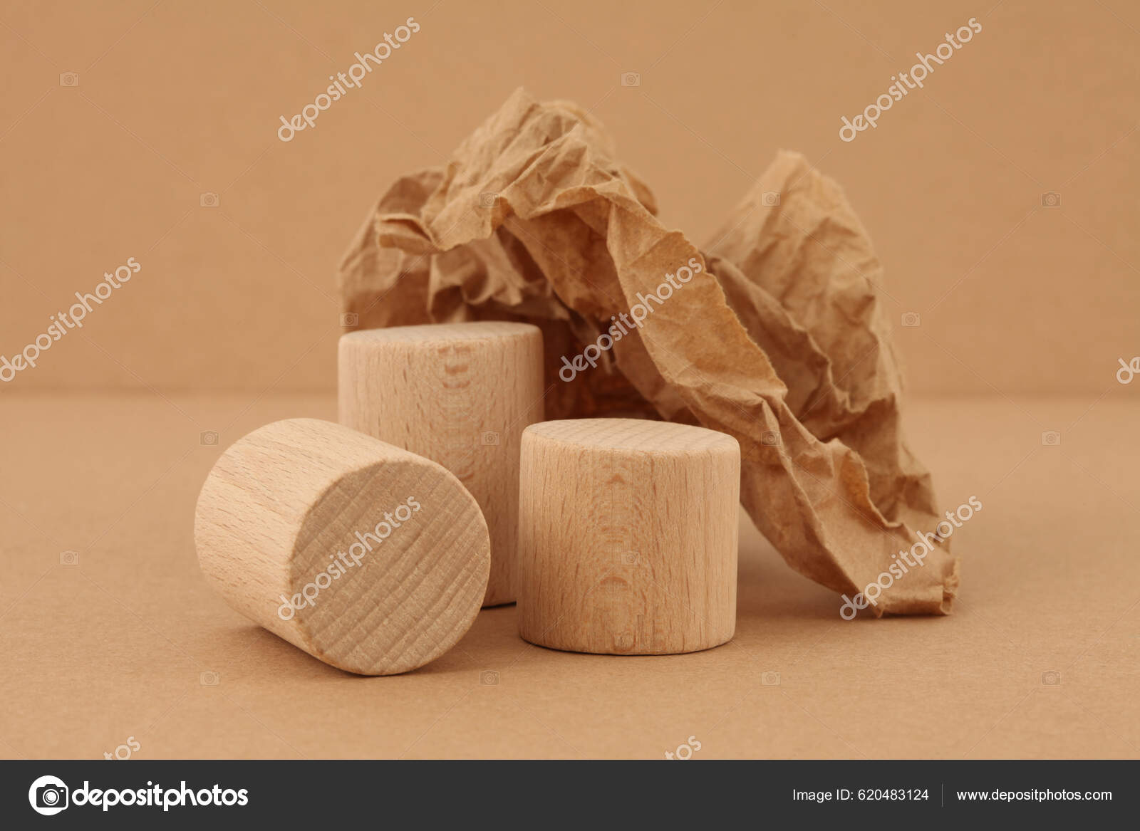 Wooden Eco Rustic Platform Podium Kraft Paper Beige Minimal Empty Stock ...