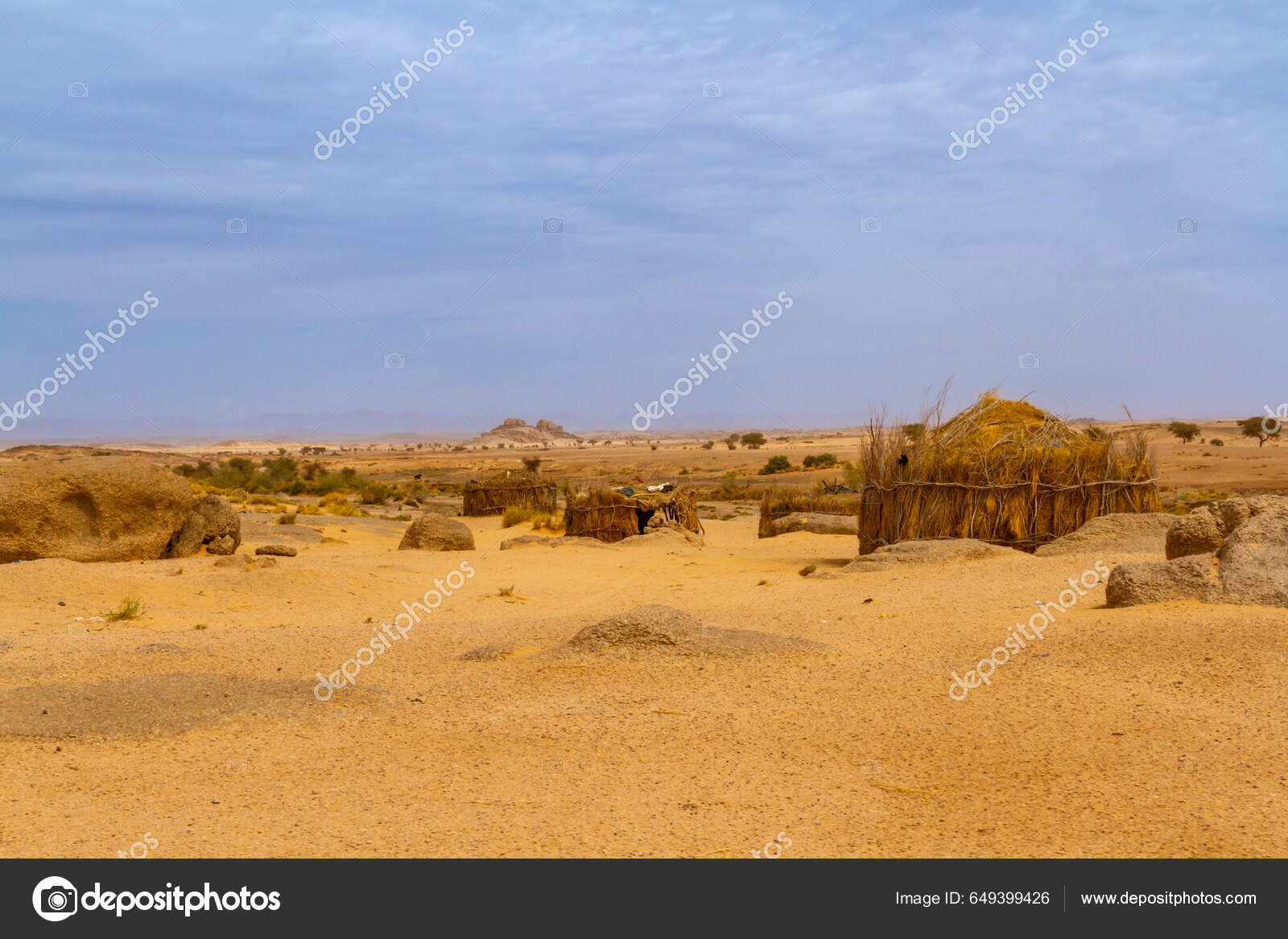 Tuareg Encampment Desert Huts Built Traditional Way Reed South Algeria ...