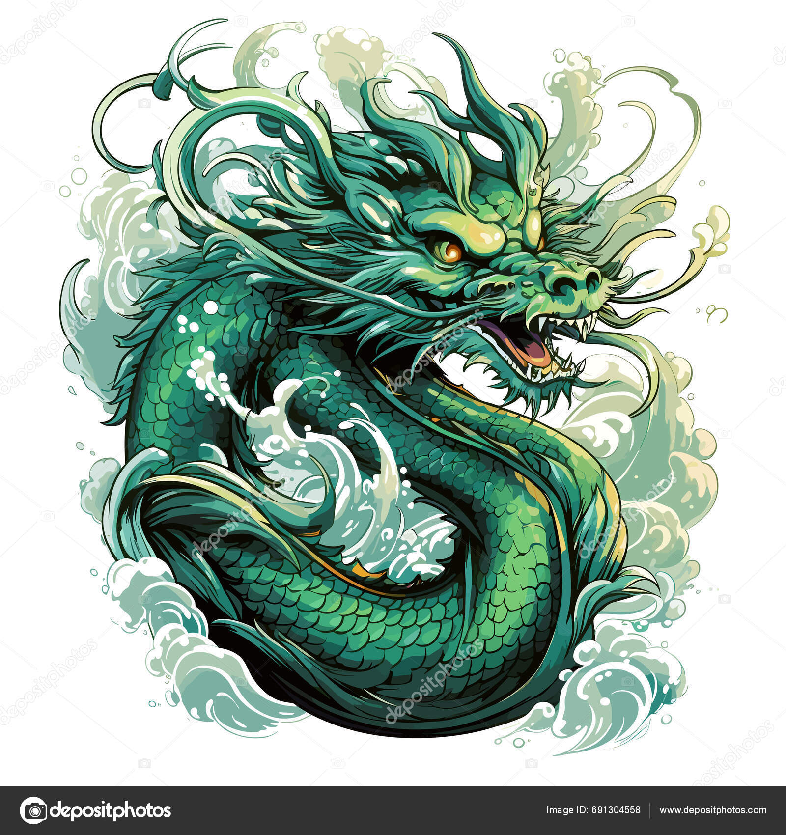 Simbol Naga Cina Kayu Hijau Tahun 2024 Dalam Gaya Seni Vektor Stok oleh ...