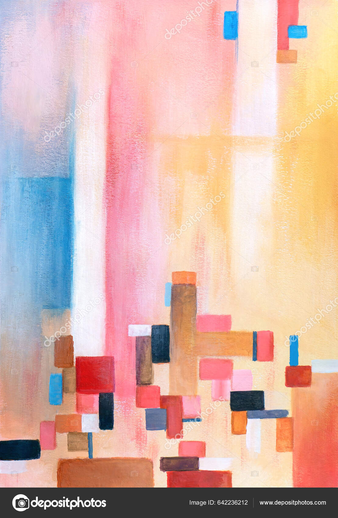 Abstract Art Colorful Geometric Shapes Acrylic Painting Paper Stock ...