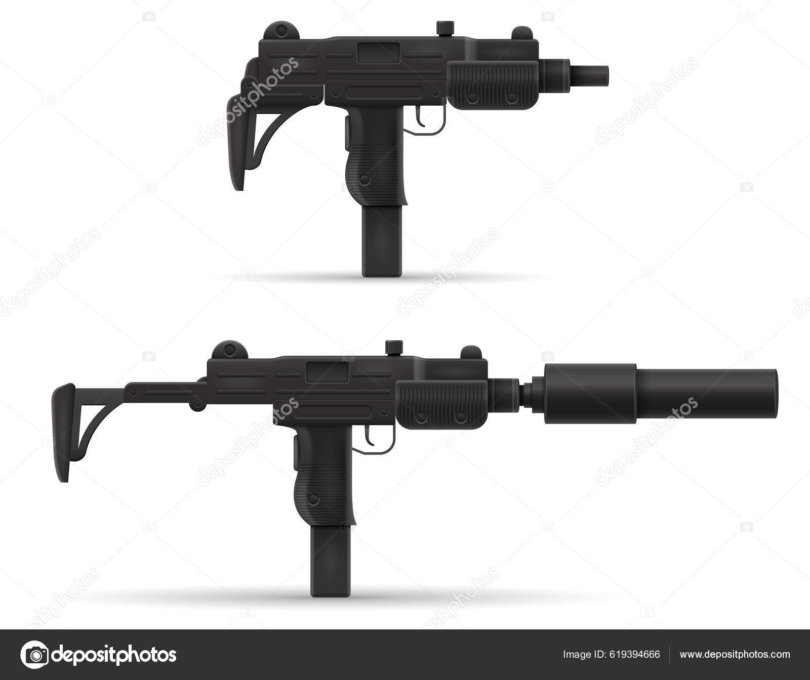 Submachine Machine Hand Gun Weapons Stock Vector Illustration Isolated ...