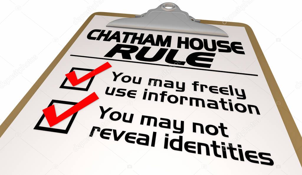Chatham House Rule Meeting Discusión Compartir Información Lista de verificación Ilustración 3d 2024