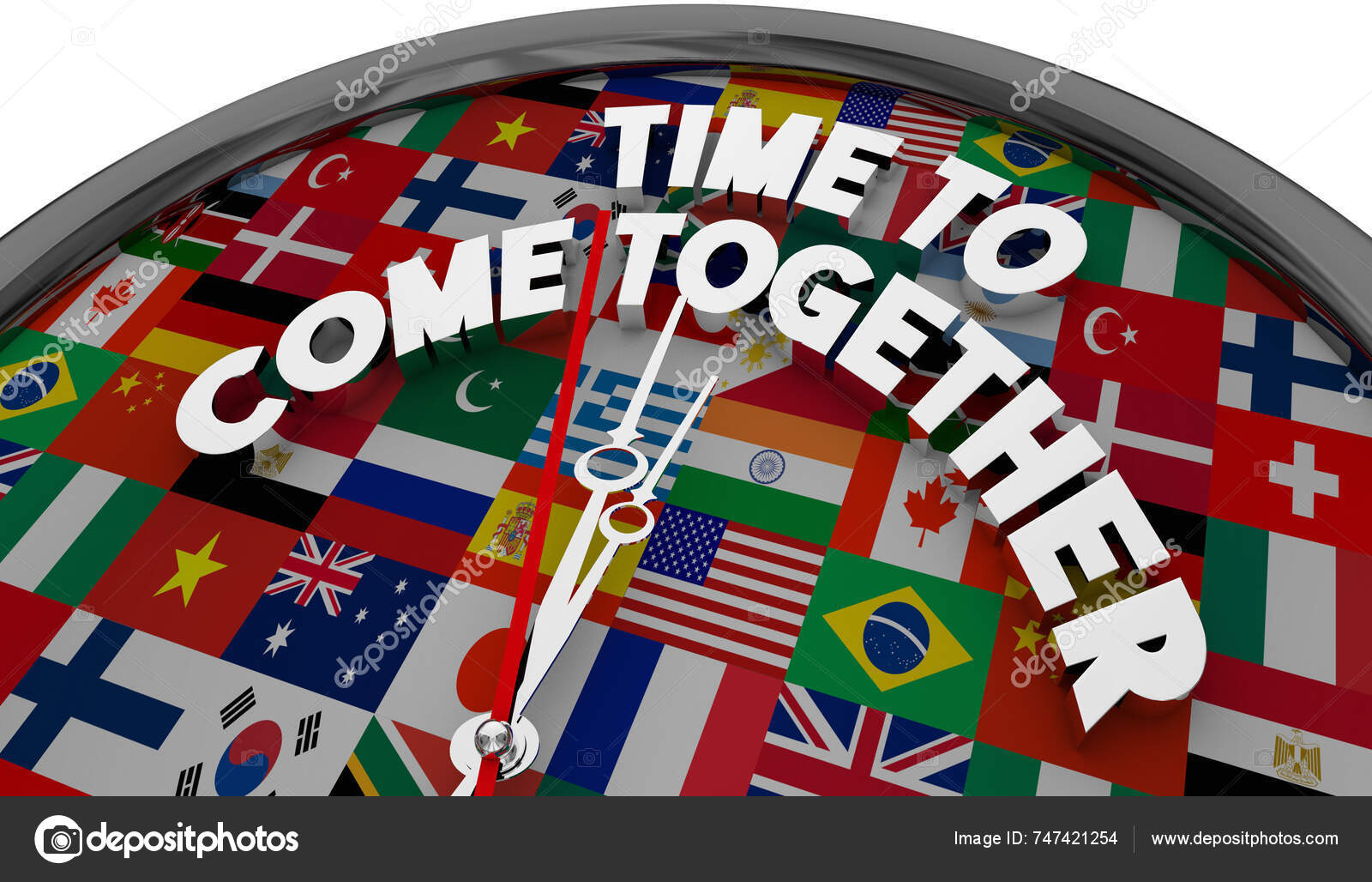 Time Come Together World Flags Clock International Harmony Peace ...