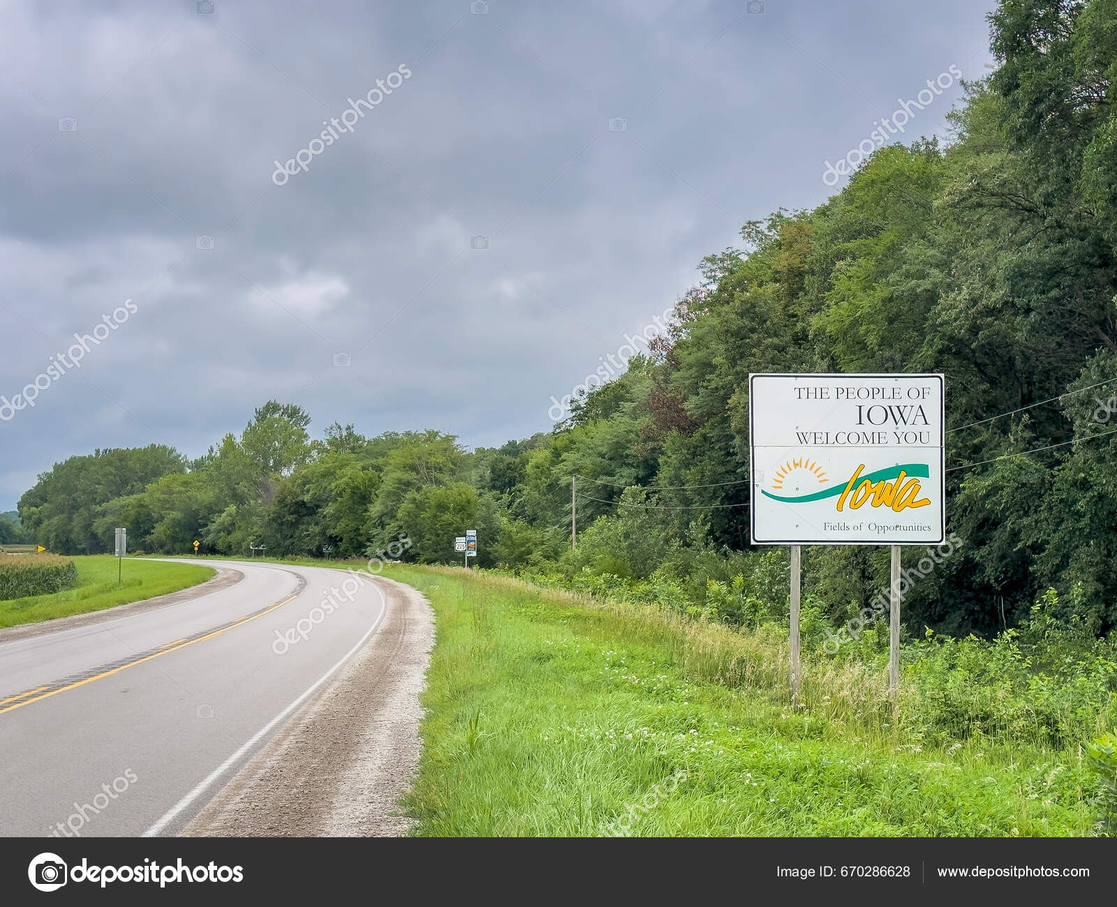 Iowa Señal Bienvenida Borde Carretera Frontera Estatal Con Nebraska ...