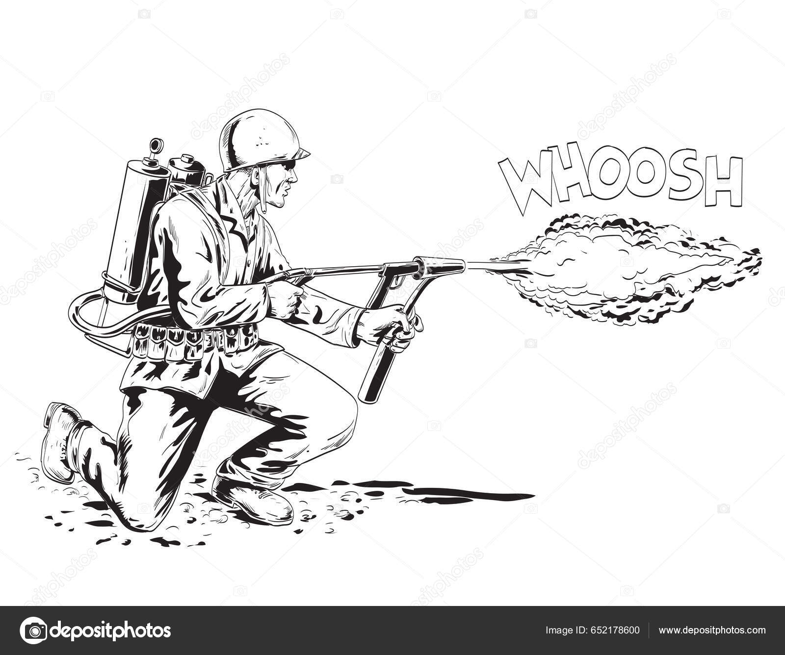 Comics Style Drawing Illustration World War Two American Soldier Firing ...