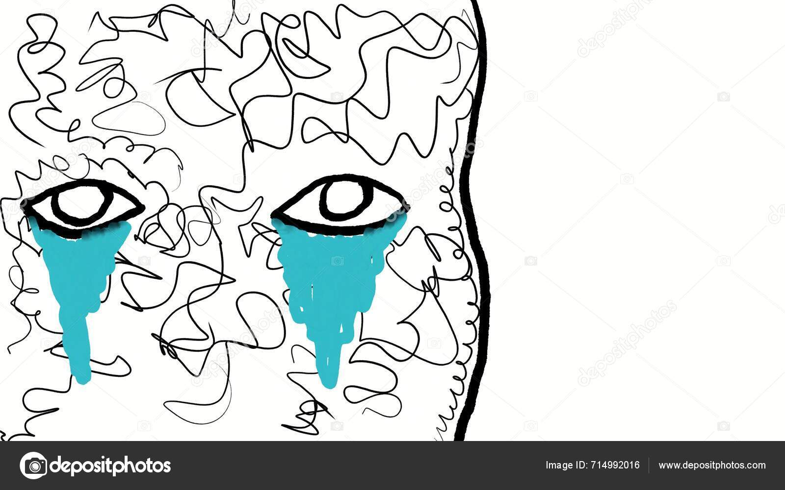 Drawing Sketch Illustration Face Pair Eyes Crying Tears Flowing ...