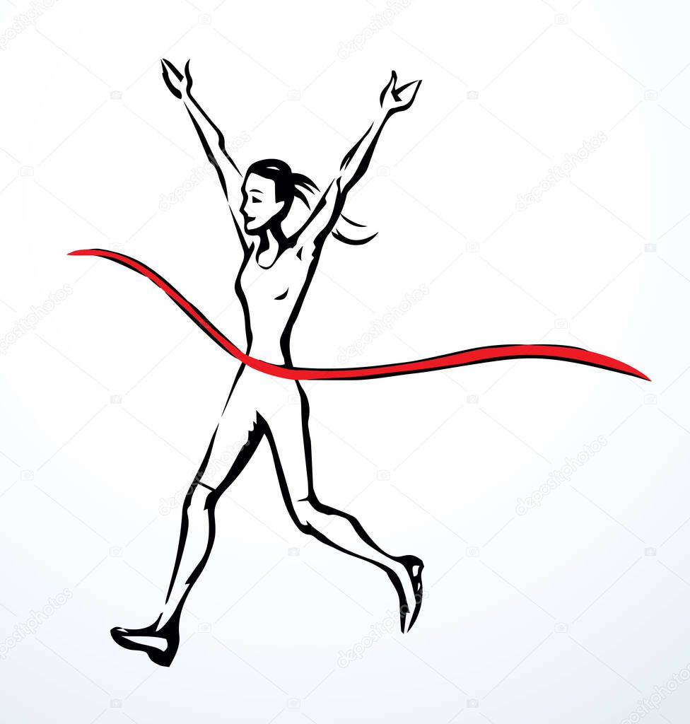 Close up happy speed strong young human jog recreation leader ribbon ...