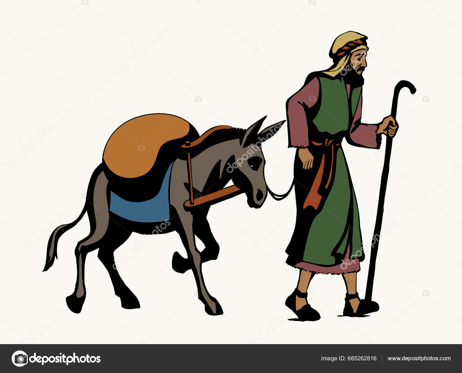 Asian Male Jew Elder Age Human Pilgrim Lead Stick Staff Vector de stock ...