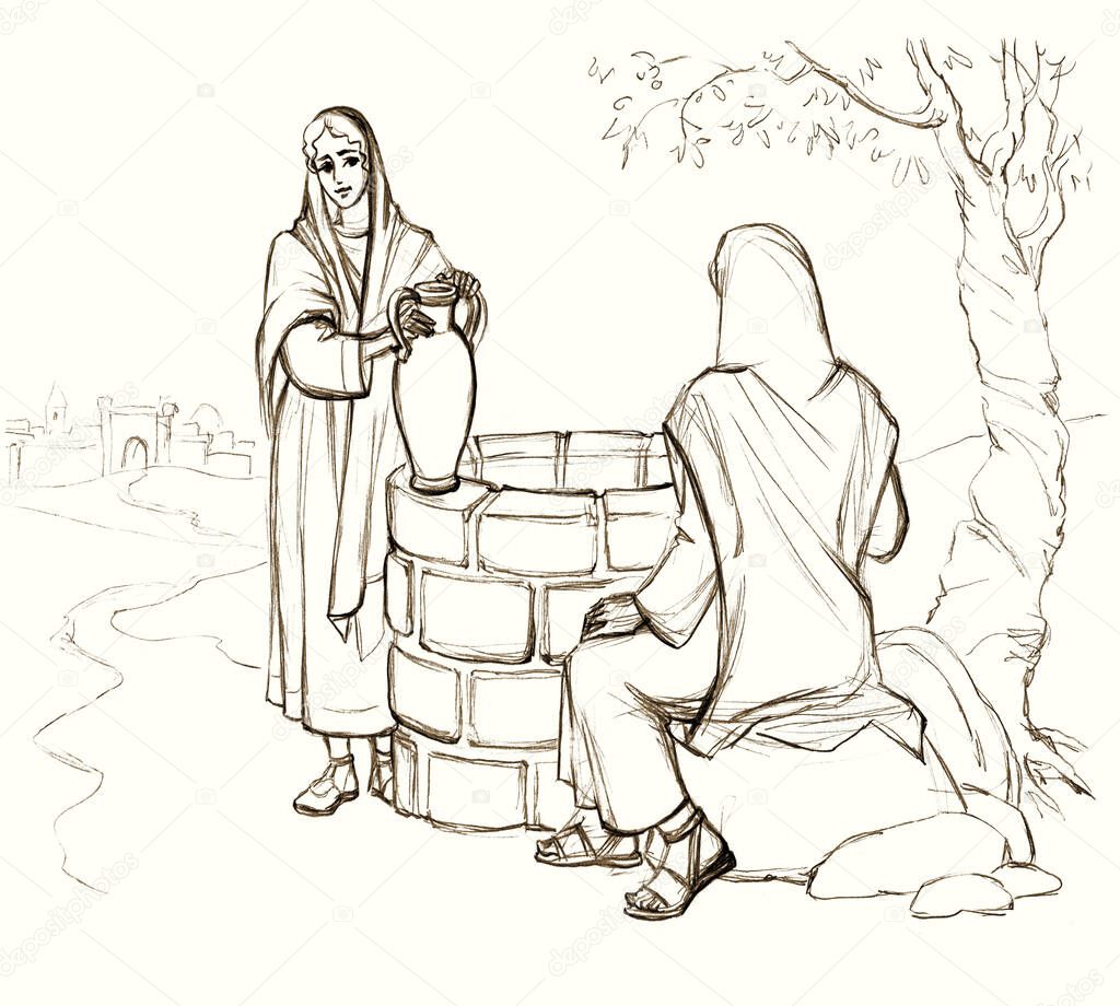 Young joy happy jew lord Jacob look meet love Islam Arab sinner maid ...