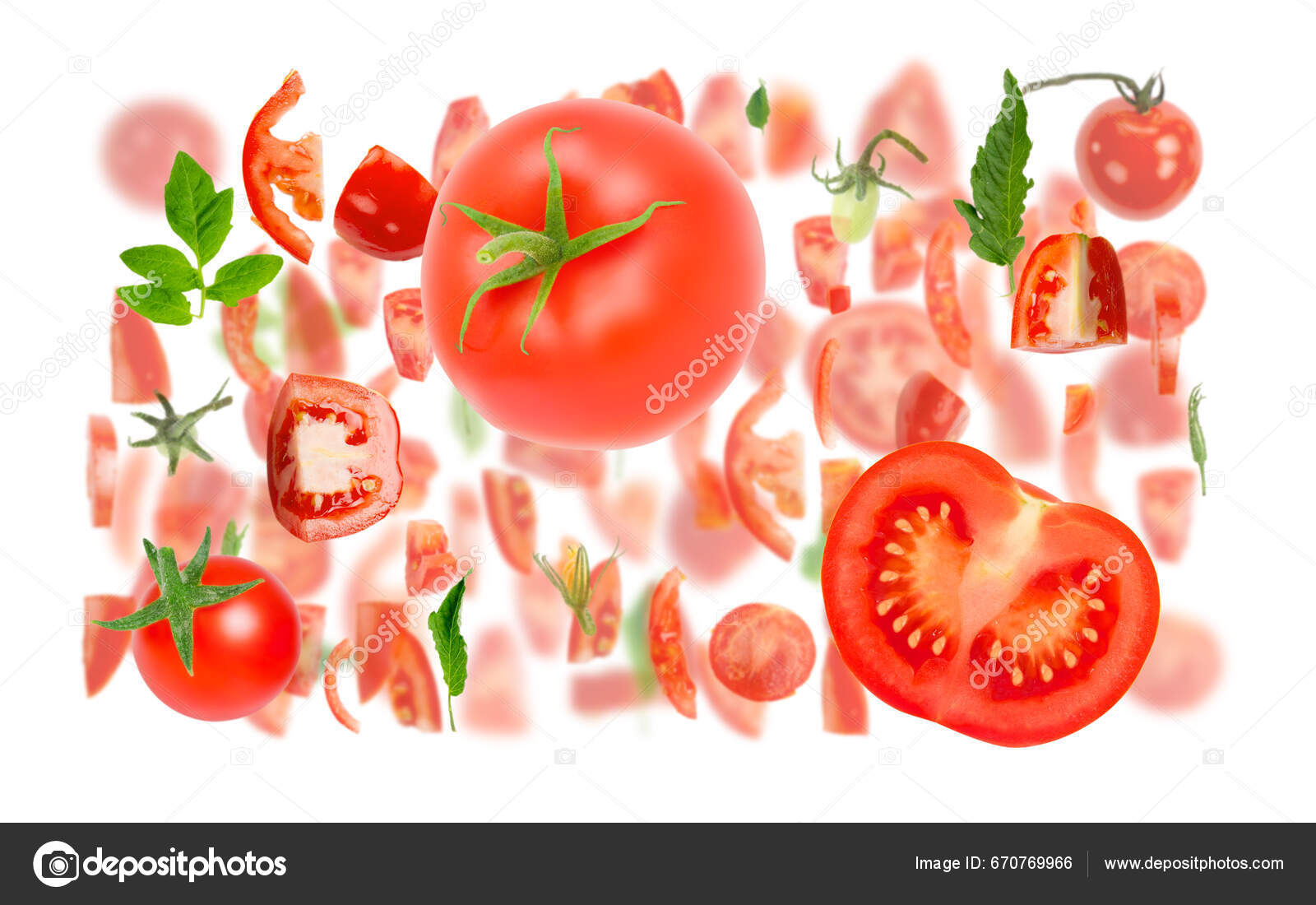 Abstract Background Made Red Tomato Vegetable Pieces Slices Leaves ...