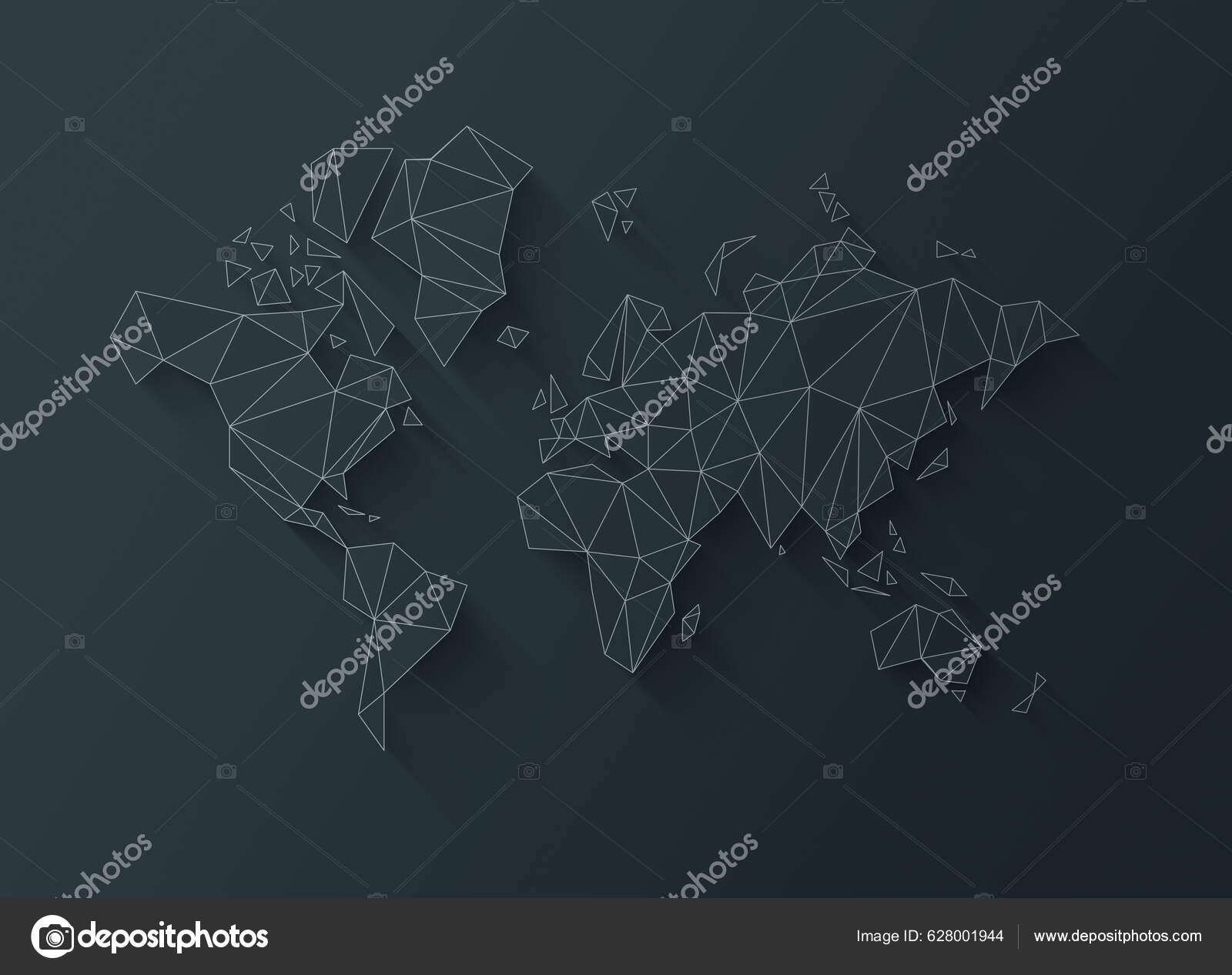 World Map Shape Made Polygons Illustration Isolated Black Background ...