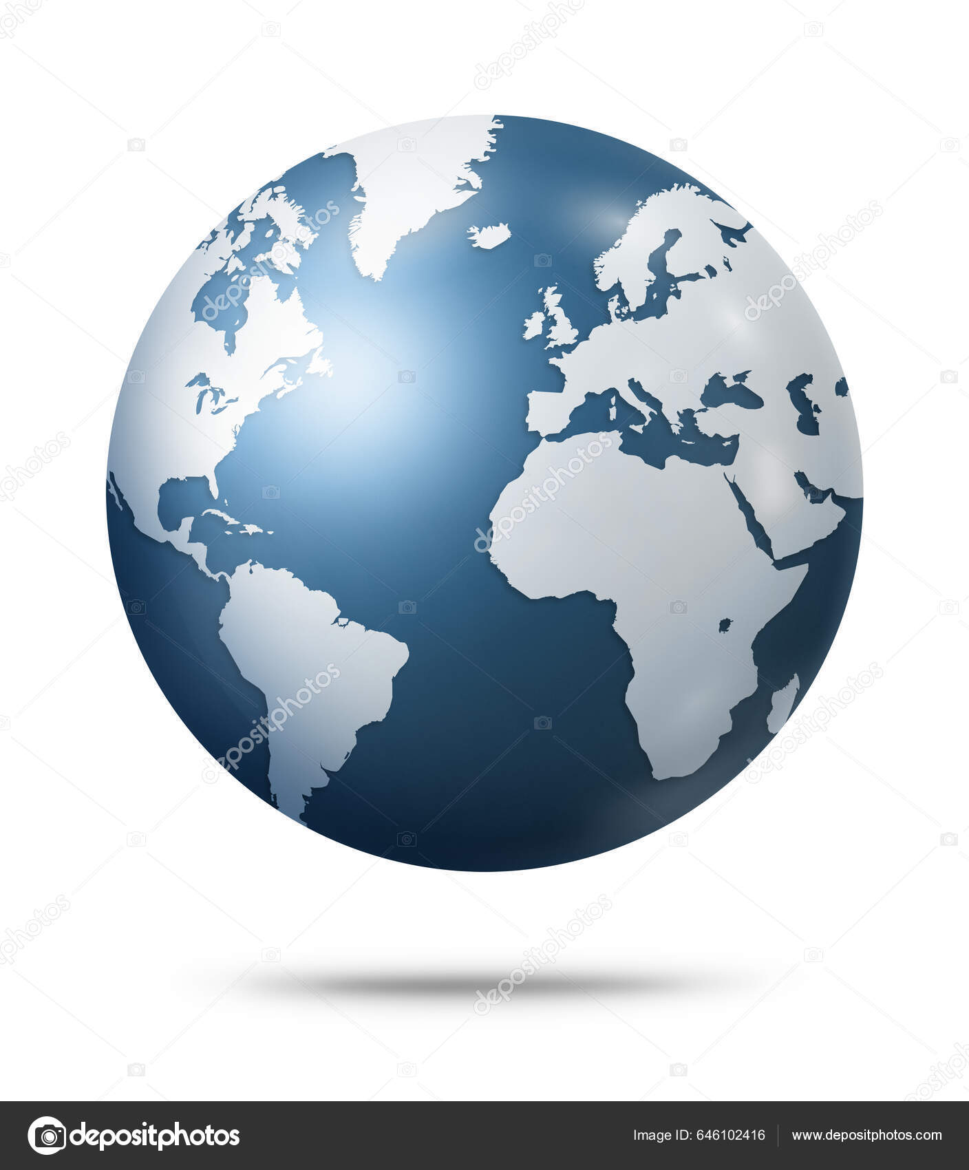 Blue Grey Earth Globe Isolated White Background Illustration — Stock ...