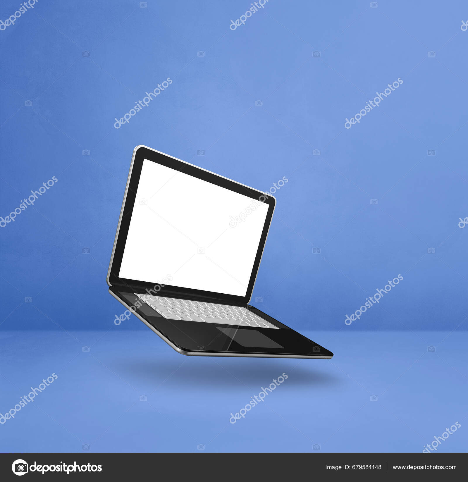 Blank Computer Laptop Floating Blue Background Isolated Illustration ...