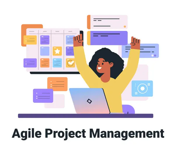concepto de gestión de proyectos ágil con la persona que celebra el ...