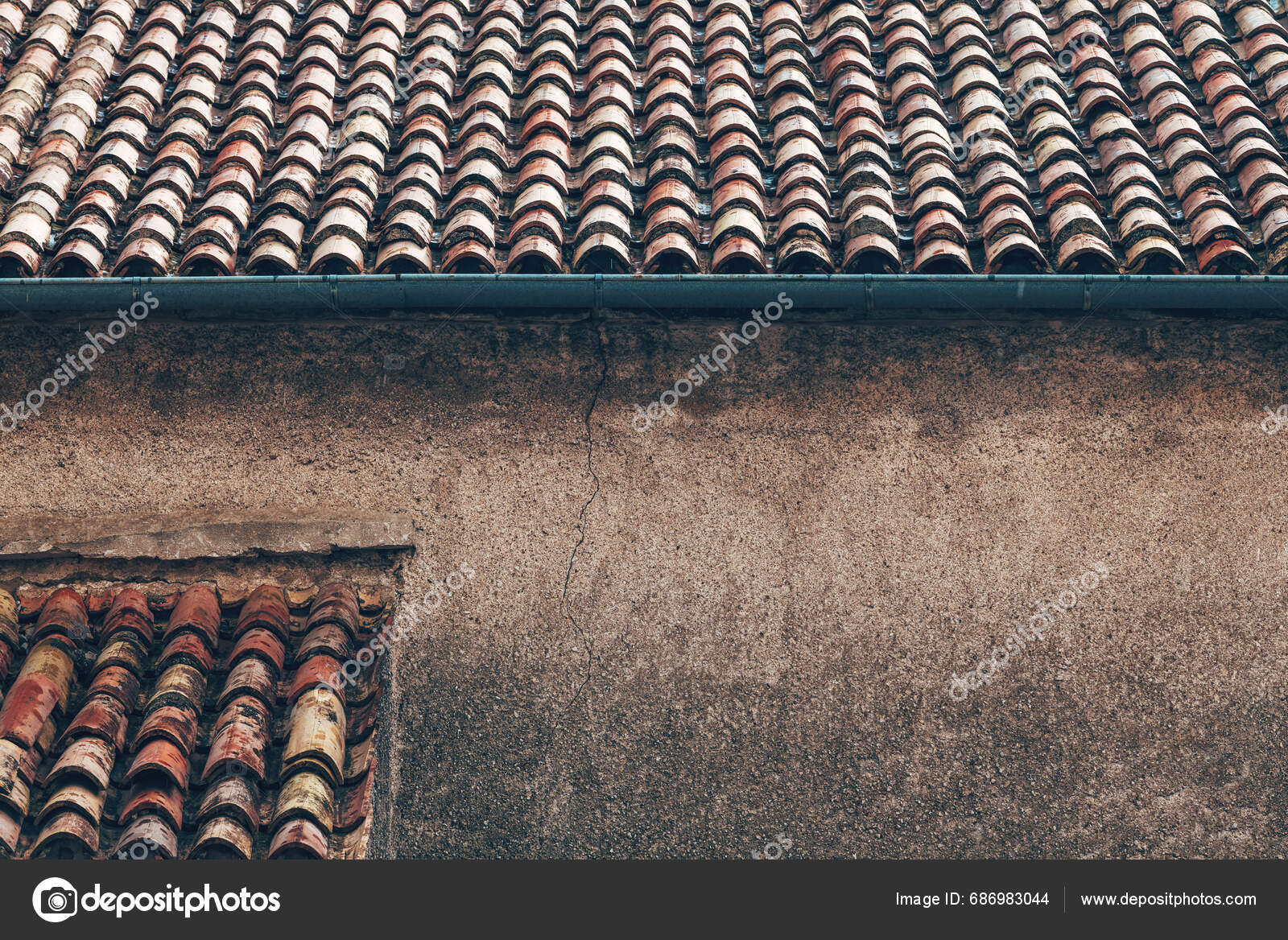 Old Vintage Red Ceramic Barrel Roof Tile Typical Mediterranean ...