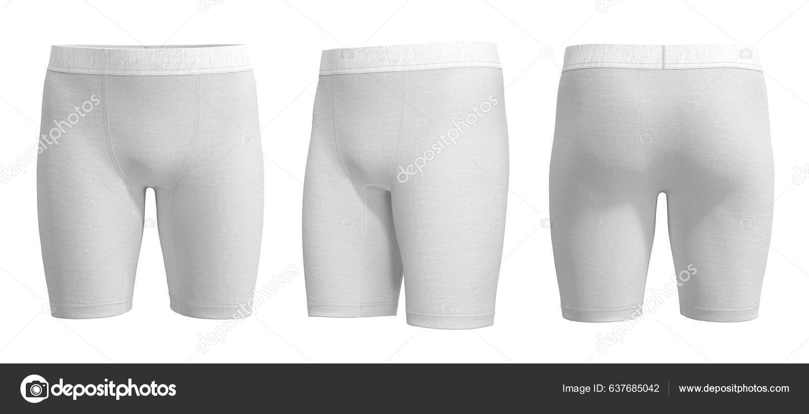 White Mens Boxers Mockup Rendering Isolated Background Front Back Set ...