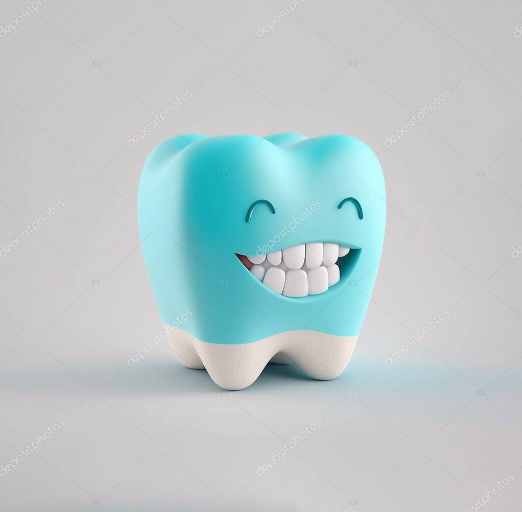 Ilustración de dientes felices realista 3D. Personaje dental de dibujos ...
