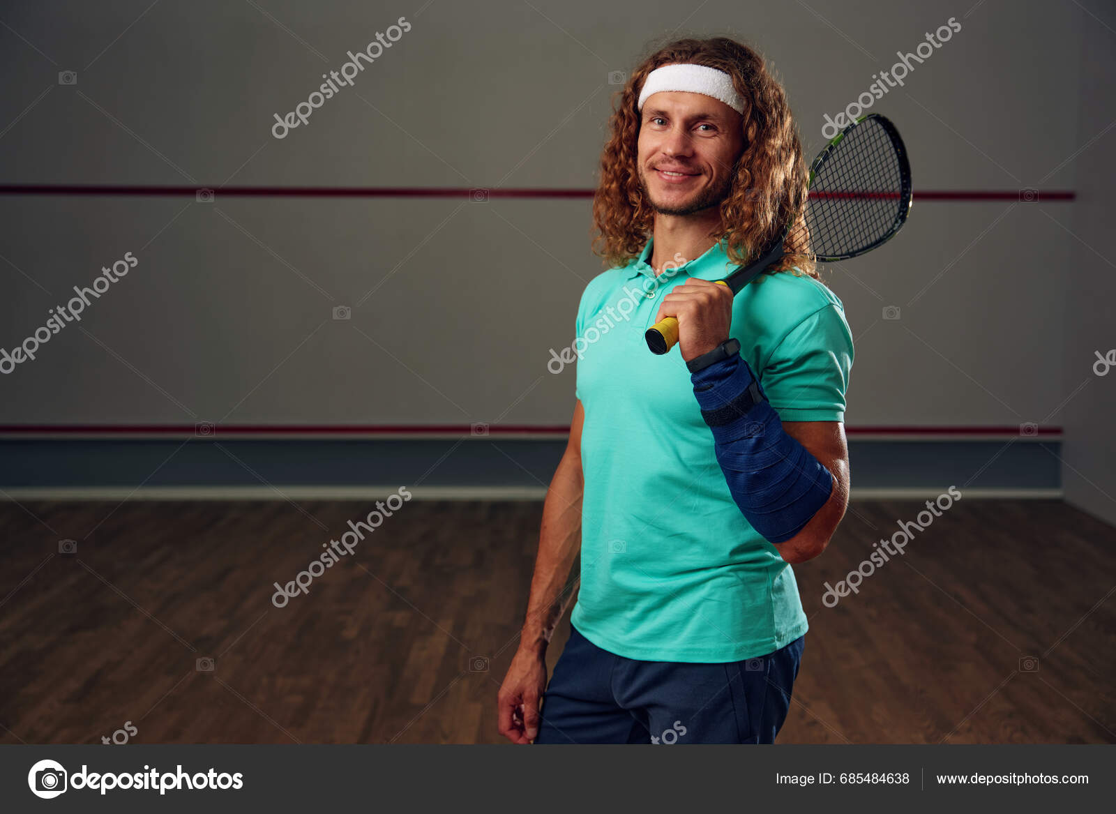 Portrait Male Squash Player Standing Racket Ready Game Looking ...