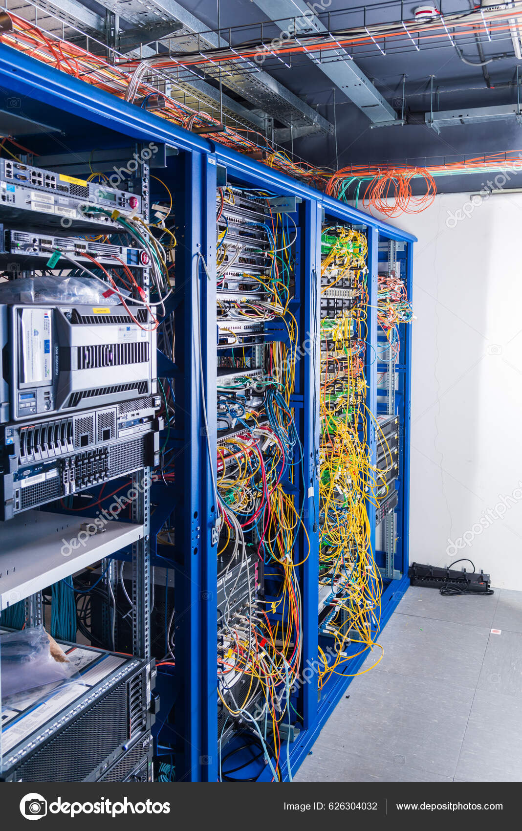 Server Rack Fiber Optic Cables Attached Front Panel Switch Ports ...