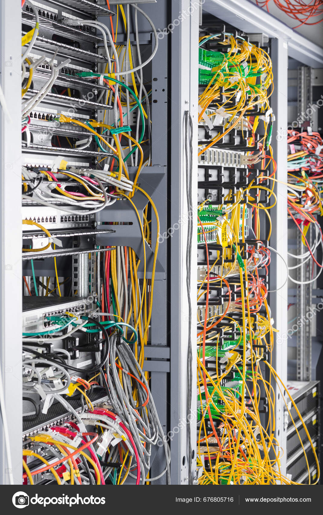 Server Rack Fiber Optic Cables Attached Front Panel Switch Ports Stock ...