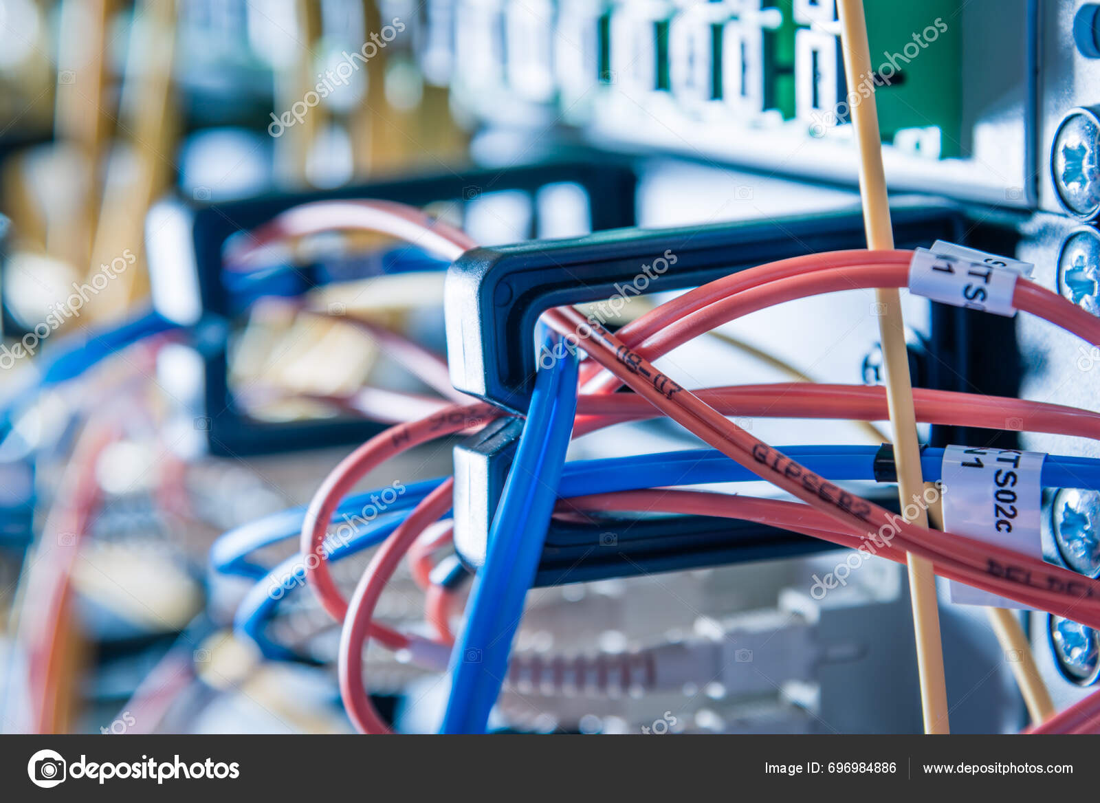 Detail Server Rack Fiber Optic Cables Attached Front Panel Switch ...