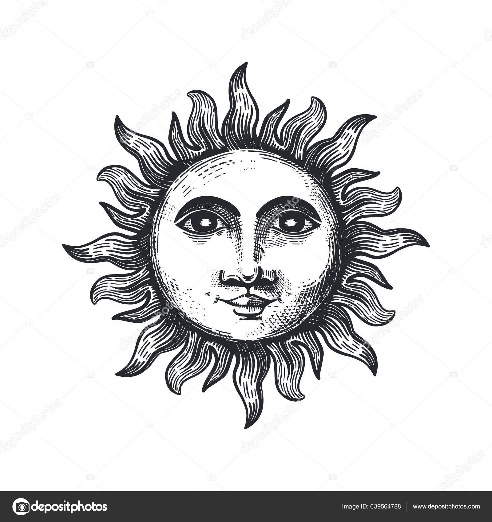 Ilustración Del Vector Solar Dibujo Mano Sol Estilo Vintage Sol Vector ...
