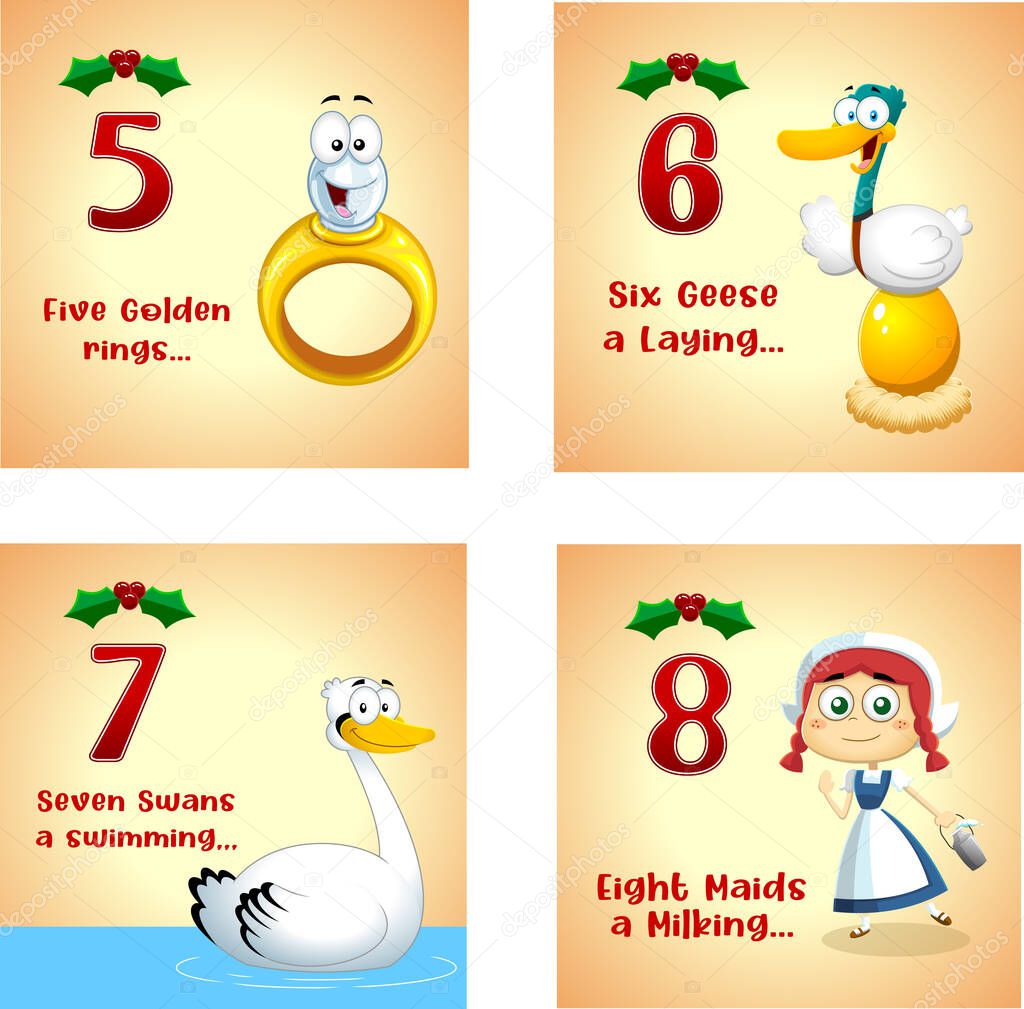 Los 12 Días de Navidad Diseño Plano. Conjunto de colección vectorial ...