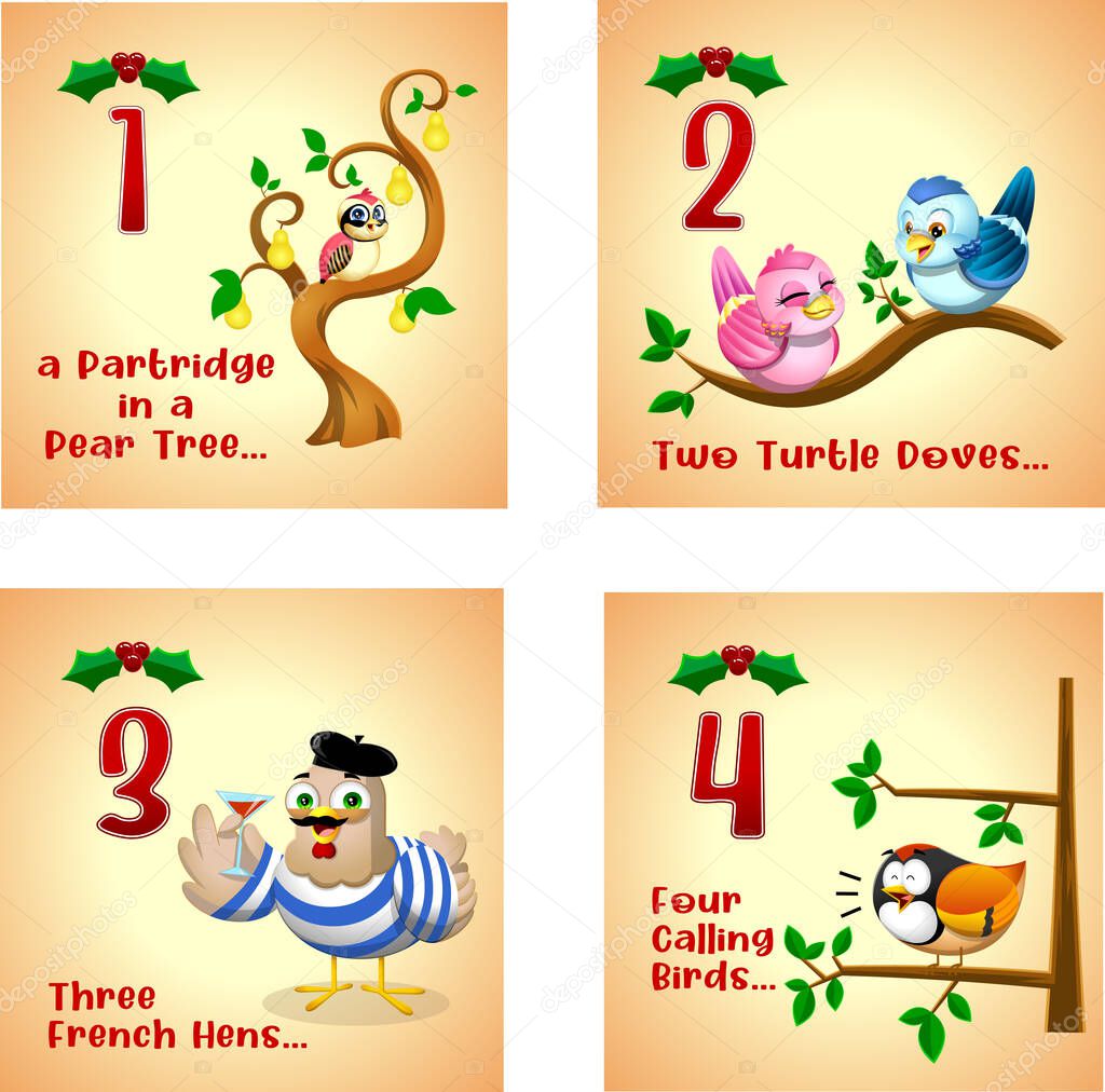 Los 12 Días de Navidad Diseño Plano. Conjunto de colección vectorial ...