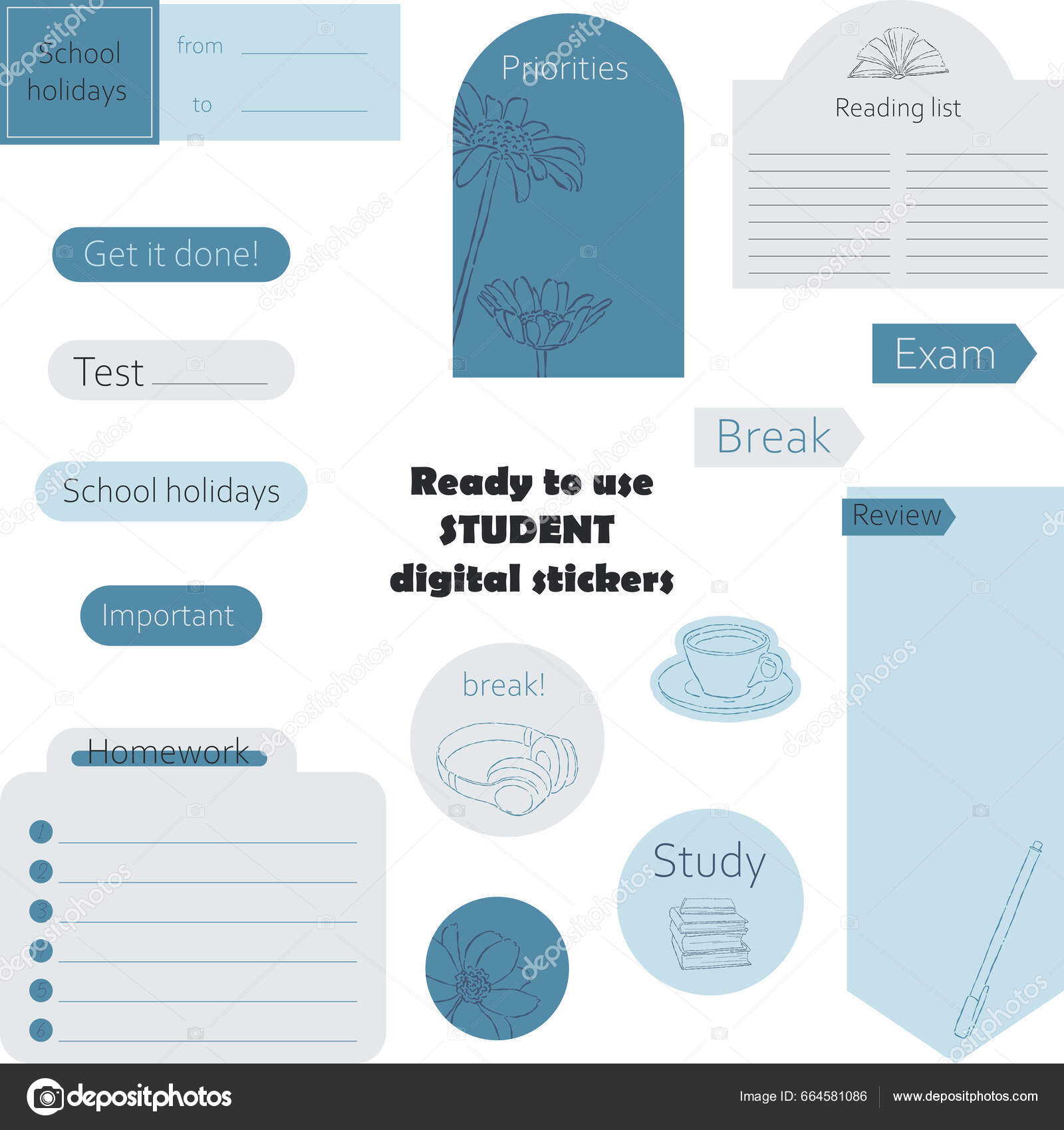 Student's Digital Stickers Digital Note Papers Stickers Bullet ...